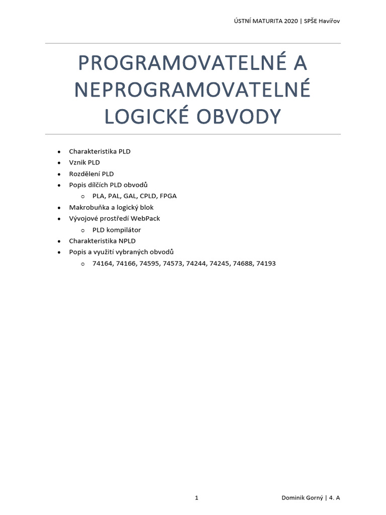 Programovatelné A Neprogramovatelné Logické Obvody 2 | PDF