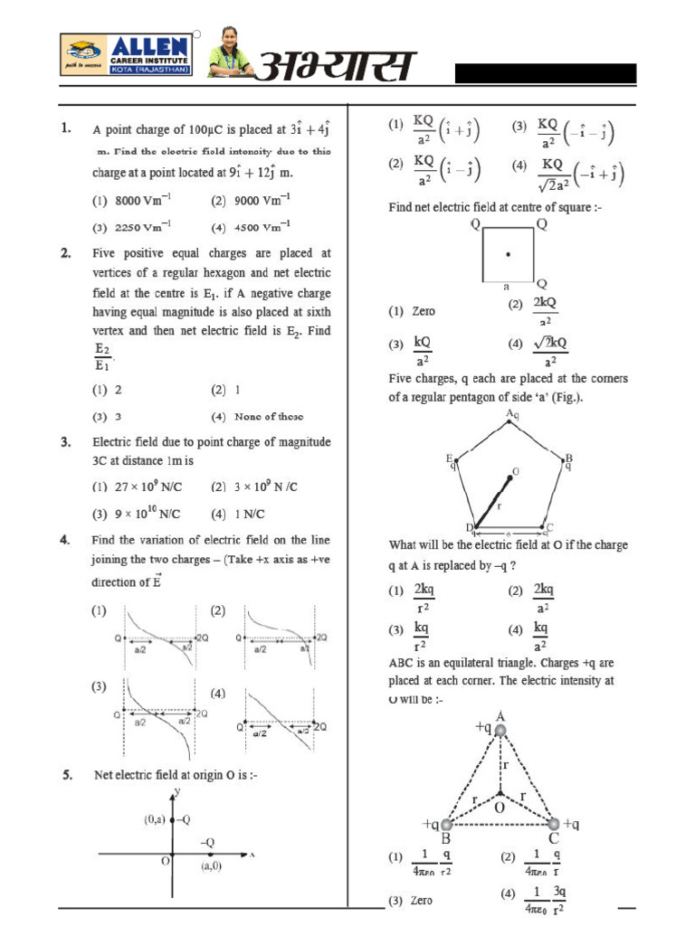 Enthu - Abhyas Sheet # 4 (Electrostatics) | PDF
