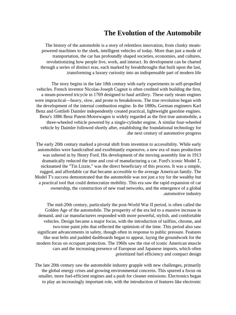 The History and Future of Automobiles | PDF | Car | Engines