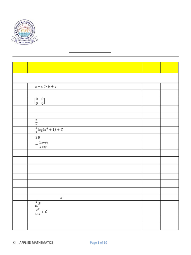 STD Xii Applied Maths Set - 1 Marking Scheme (Ms Ritu A.) | PDF | Subscription Business Model ...