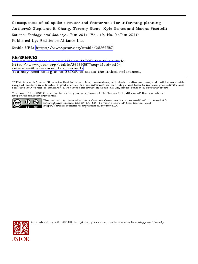 Consequences of Oil Spills a Review and Framework for Informing ...