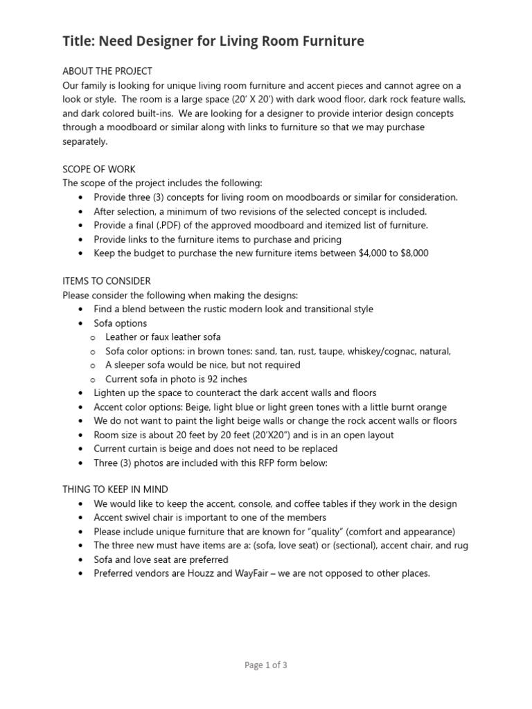 RFP For Design For Livingroom | PDF | Interior Design