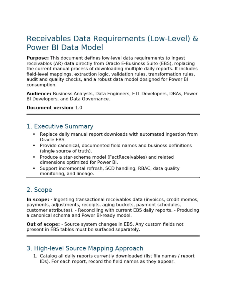 Receivables Data Requirements & Power Bi Data Model | PDF | Data | Data ...