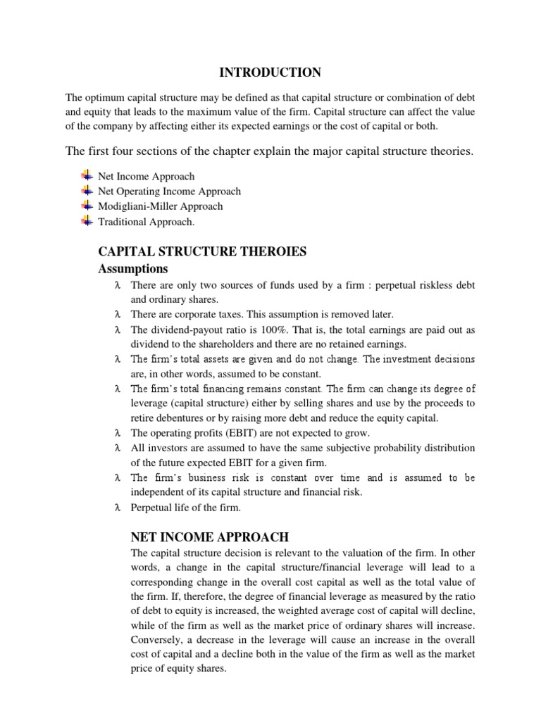 An Analysis of Major Capital Structure Theories: The Net Income ...