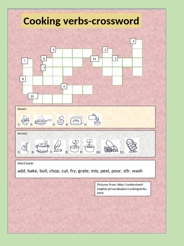 Cooking Verbs Crossword Puzzle | PDF