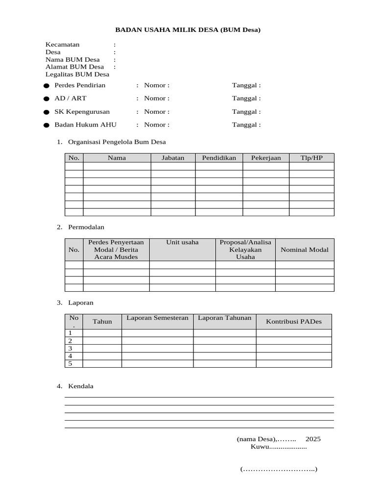 Form Pendataan Desa | PDF