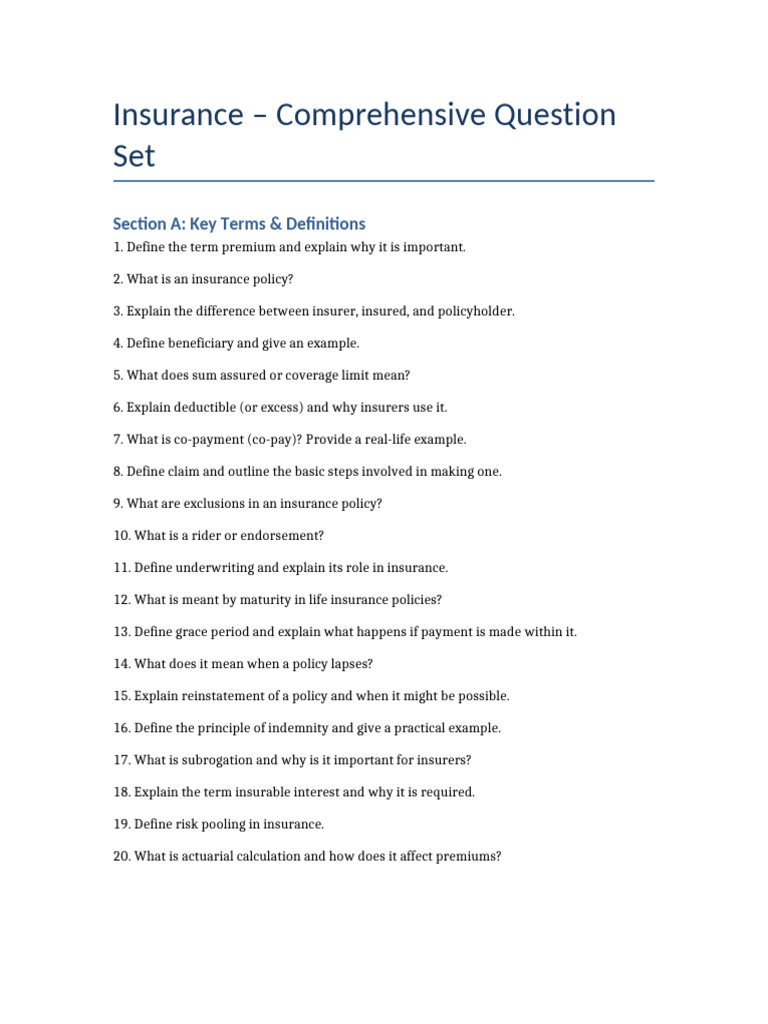 Insurance Questions With Average Clause | PDF | Insurance | Life Insurance