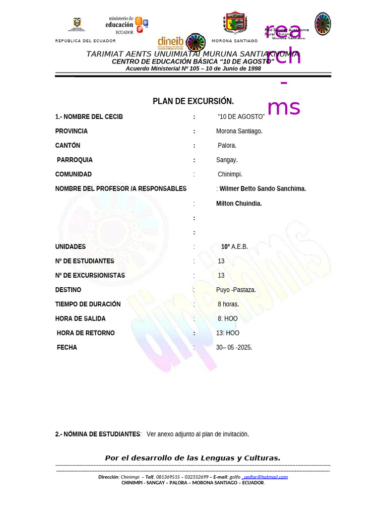 Plan de Excursión CECIB 10 de Agosto | PDF