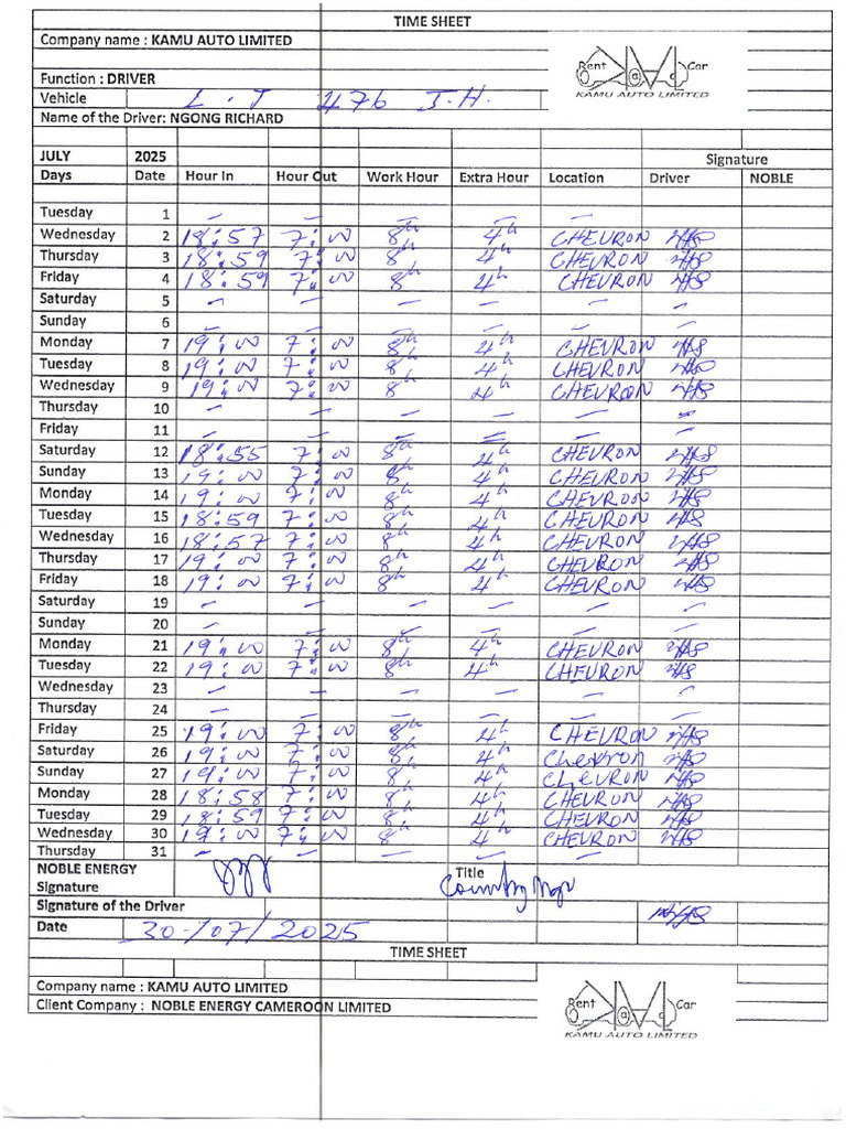 Night Drivers Timesheets | PDF