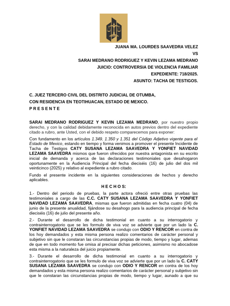 Tacha de Testigo 718 | PDF | Justicia | Crimen y violencia