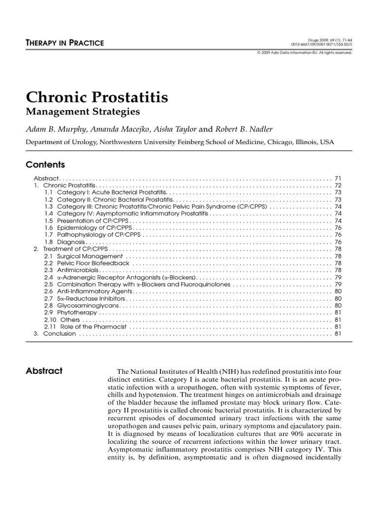 Chronic Prostatitis Management Strategies | PDF | Urinary Tract ...