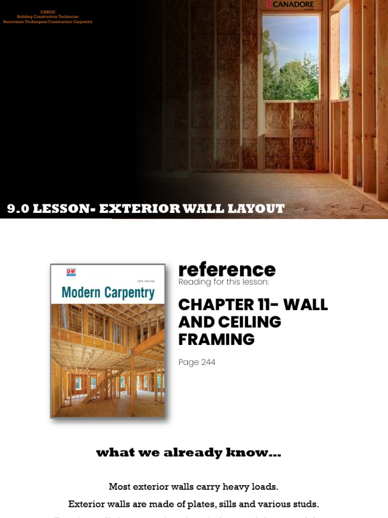 9.0 Lesson Notes - Exterior Wall Layout | PDF | Framing (Construction ...