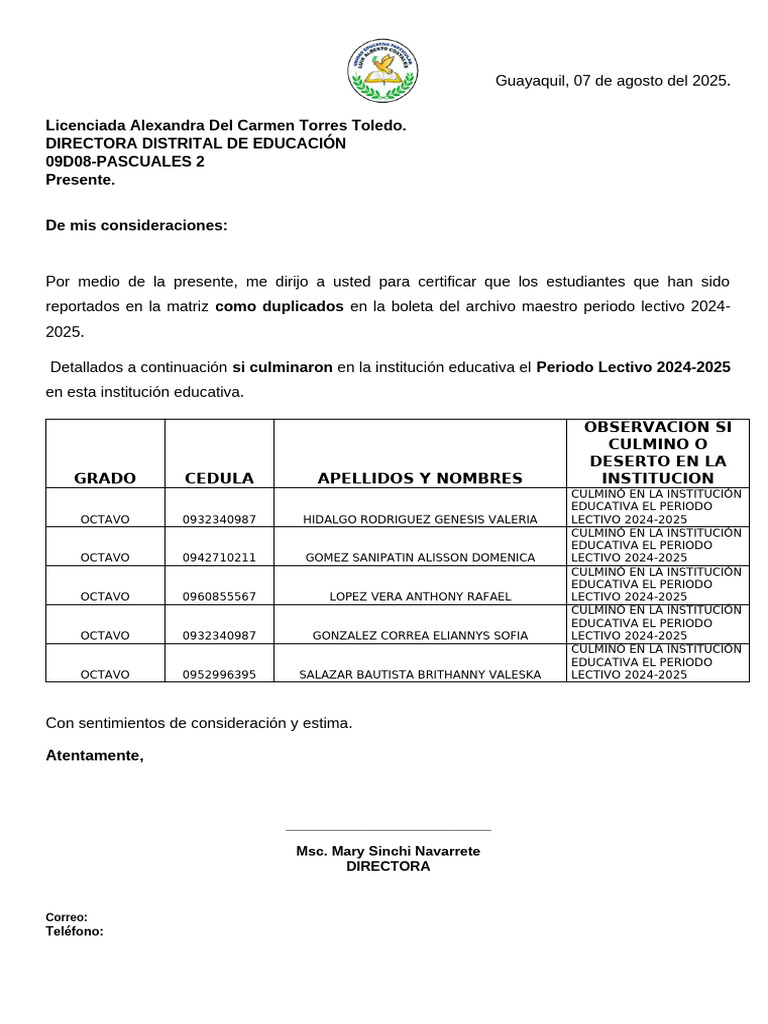 1 MODELO DE CERTIFICACION DE ESTUDIANTES DUPLICADOS | PDF