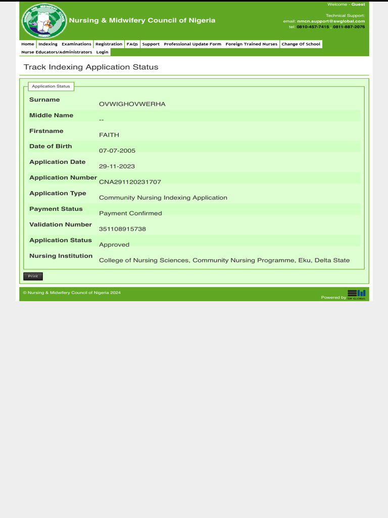 NMCN Indexing Application Status Guide | PDF