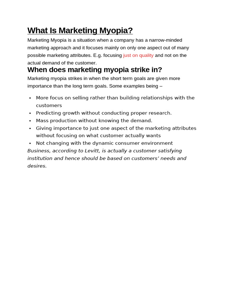 What Is Marketing Myopia | PDF