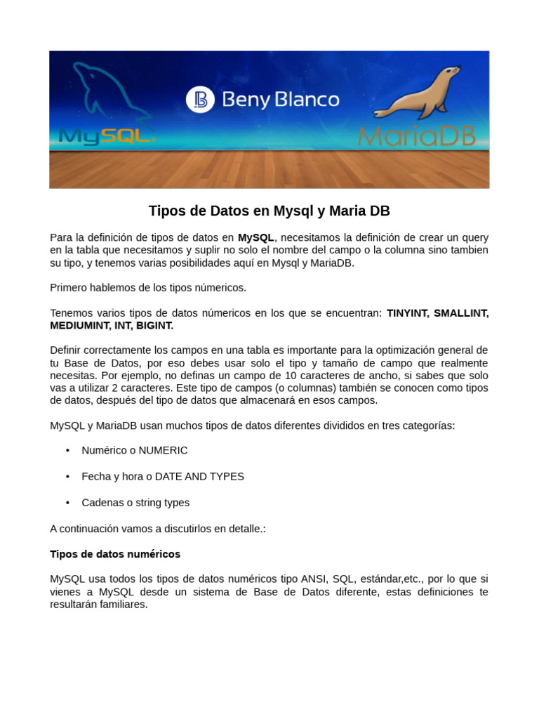 Tipos de Datos | PDF | Tipo de datos | Mi sql