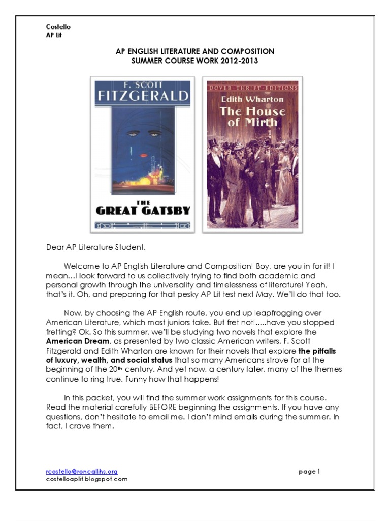 Ap English Literature and Composition Summer Course Work 2012-2013 ...