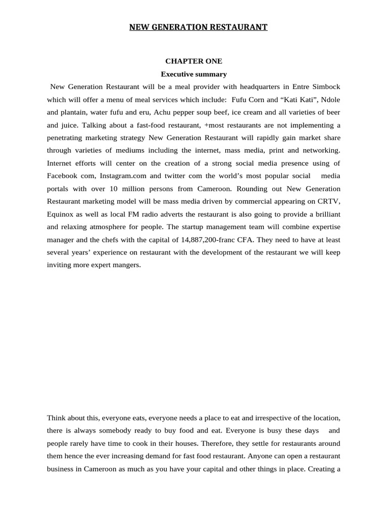 New Generation Restaurant Business Plan | PDF | Marketing | Digital ...