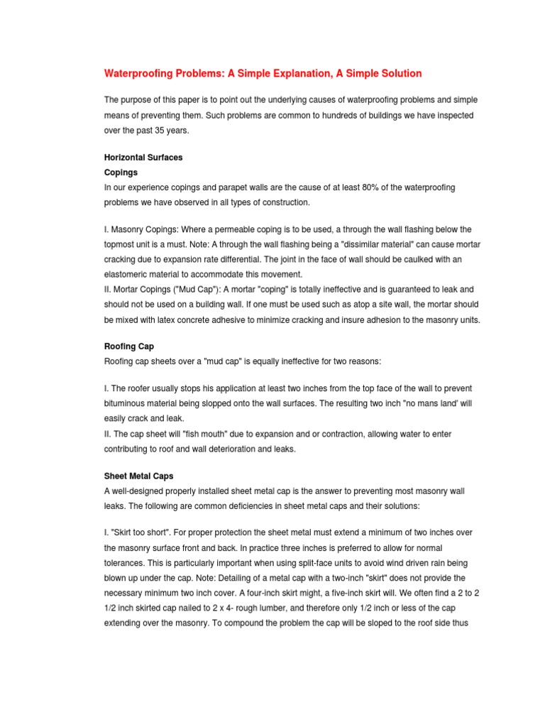 Waterproofing Problems: A Simple Explanation, A Simple Solution | PDF ...