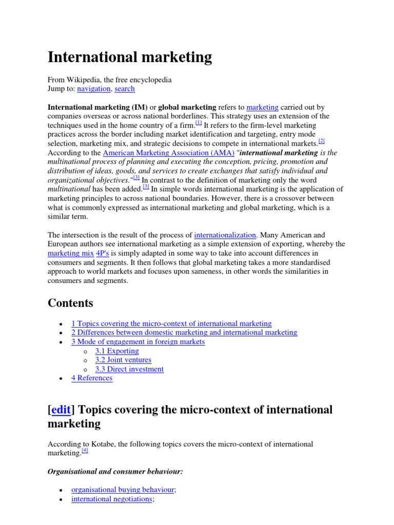 International Marketing | PDF | Joint Venture | Exports