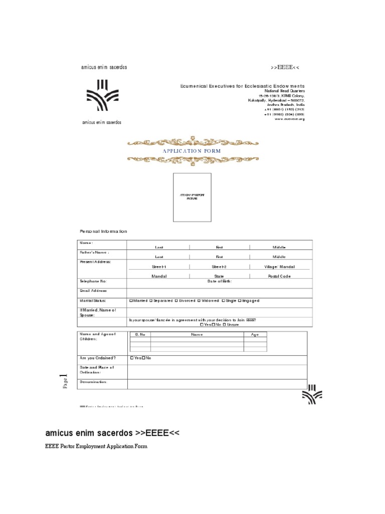 Pastor Job Application Form | PDF | Minister (Christianity) | Christianity