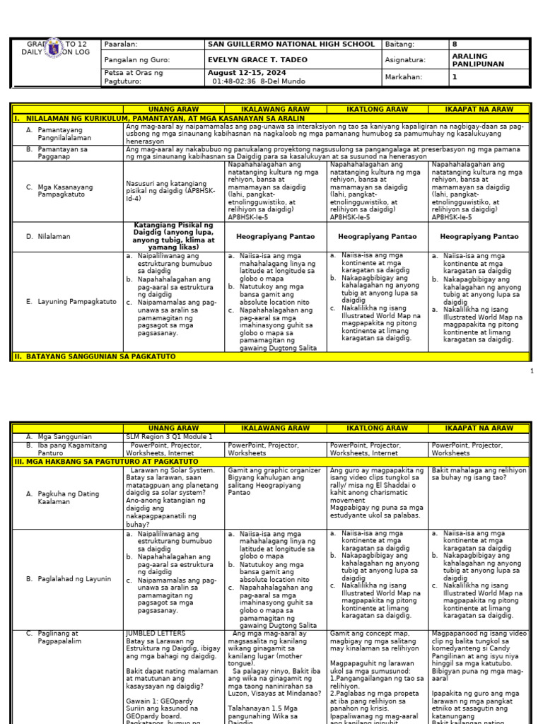 AP8 Q1 Week 3 DLL MELC | PDF