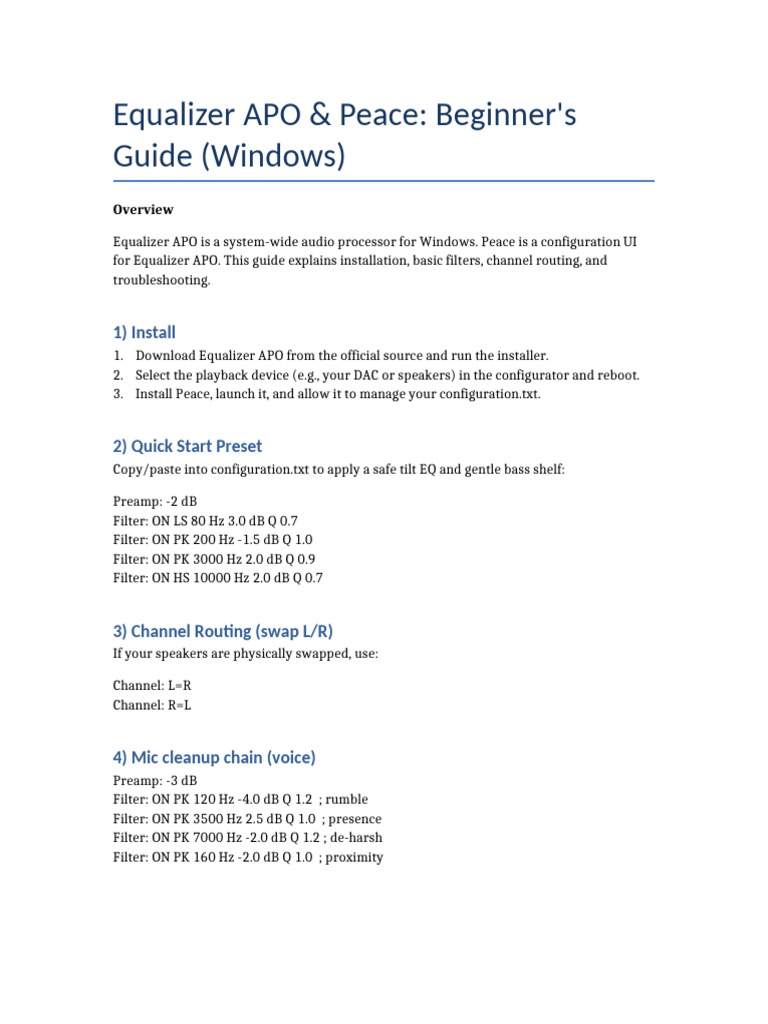 Equalizer APO & Peace Setup Guide | PDF