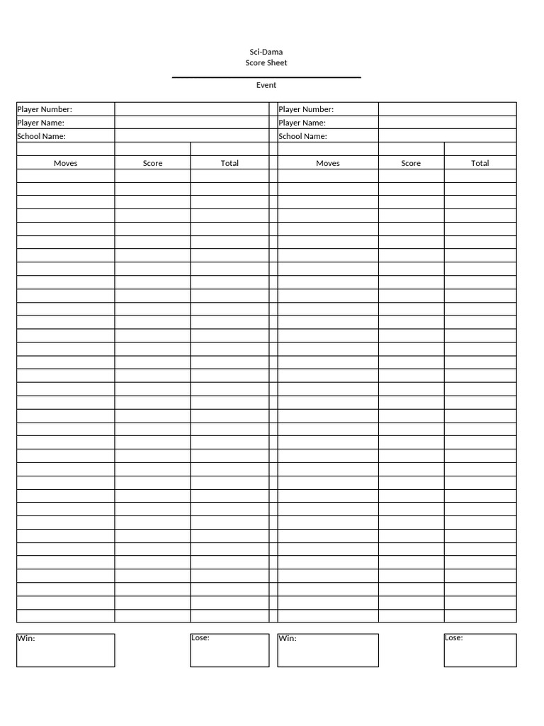 Sci Dama Scoresheet 1 | PDF