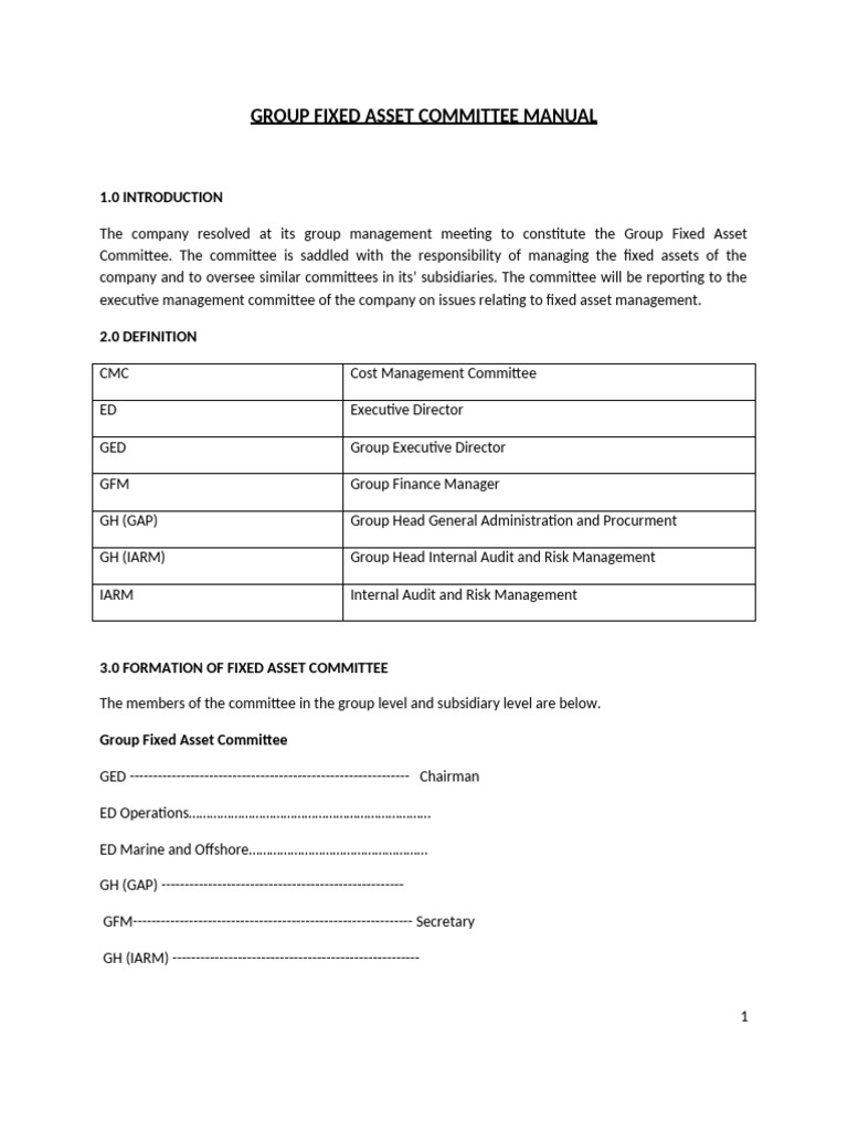 Group Fixed Asset Committee Manual | PDF | Fixed Asset | Auction