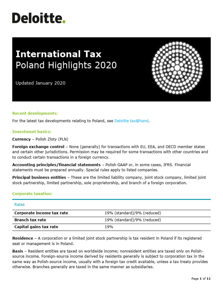 Poland Corporate Tax Overview 2020 | PDF | Taxes | Corporate Tax