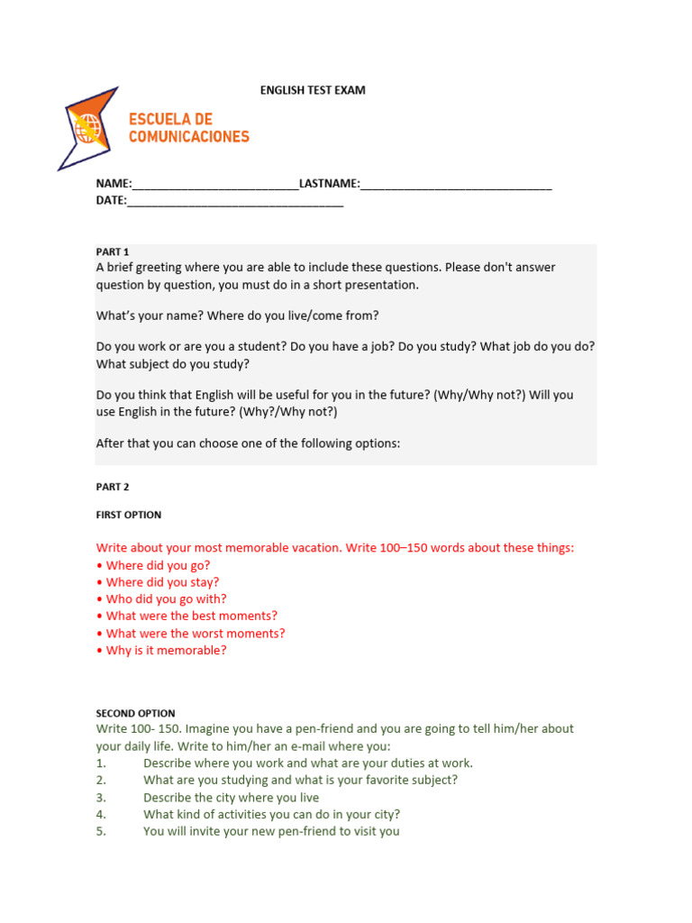 English Test Exam | PDF