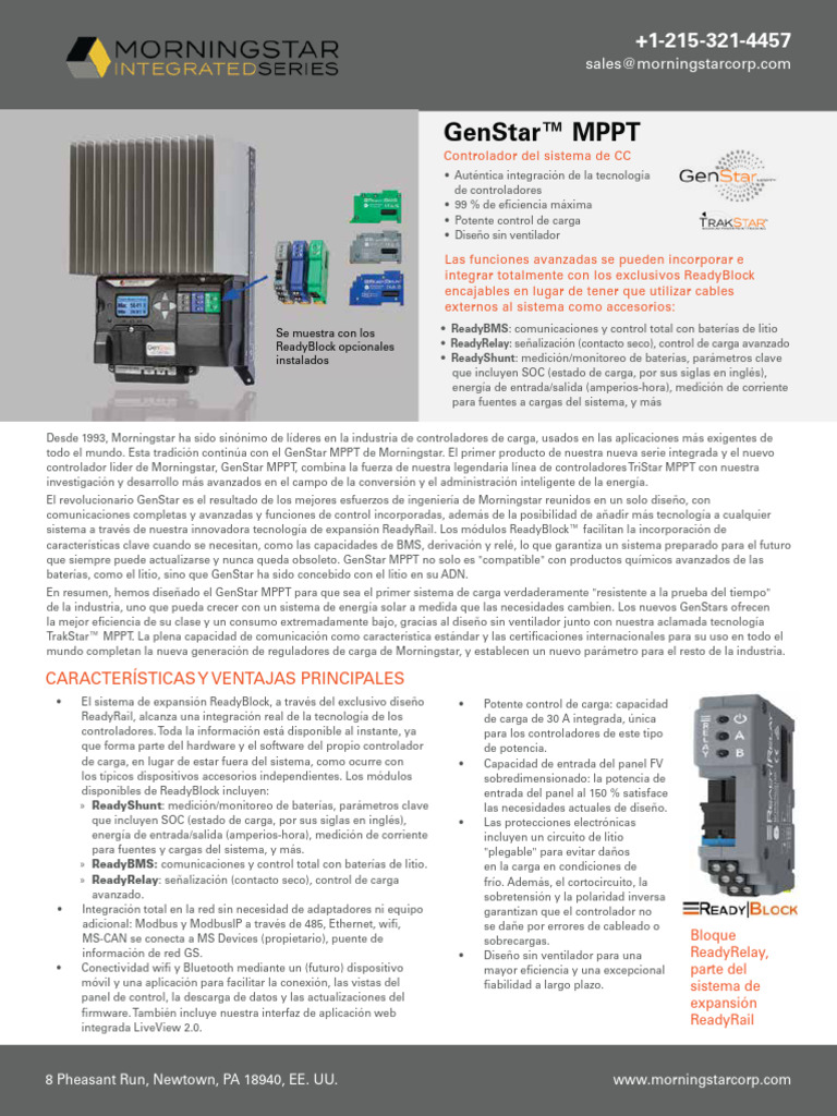 Controlador GenStar MPPT de Morningstar | PDF | Corriente continua ...