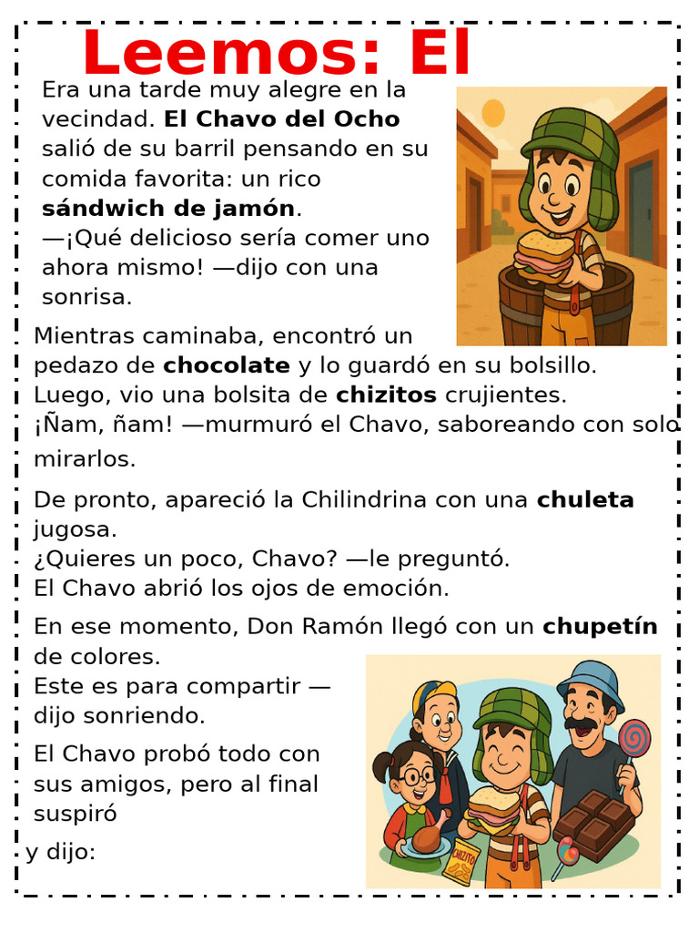 LECTURA DE LA LETRA CH El Chavo Del Ocho | PDF | Serie de televisión de ...