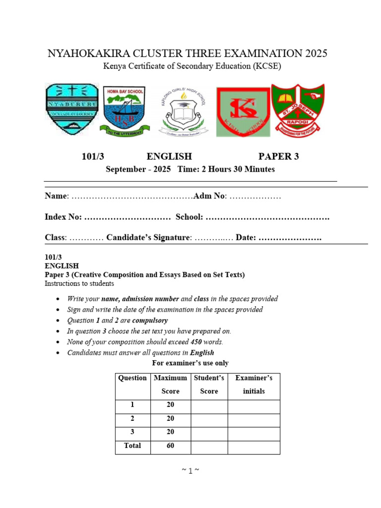 KCSE 2025 English Paper 3 Exam Guide | PDF