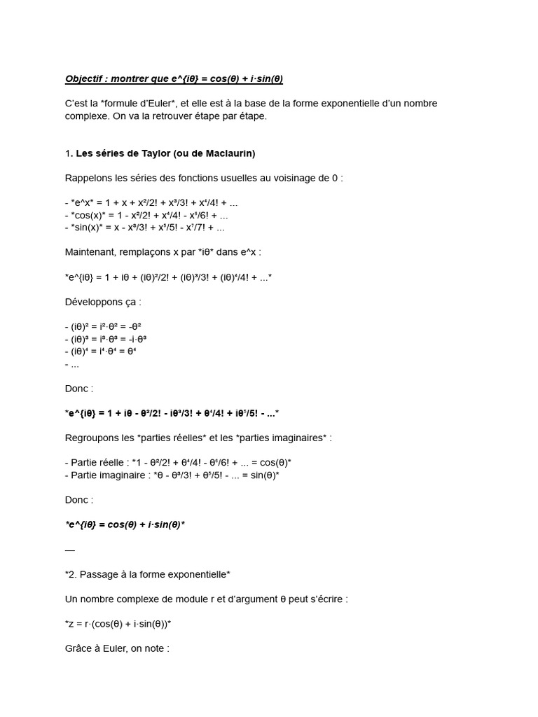 Démonstration de La Forme Exponentielle D'un Nombre Complexe | PDF