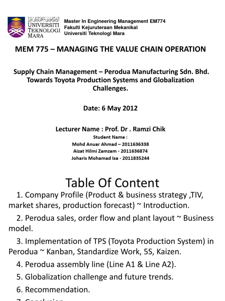 Perodua Manufacturing Supply Chain Analysis | PDF | Compact Car ...