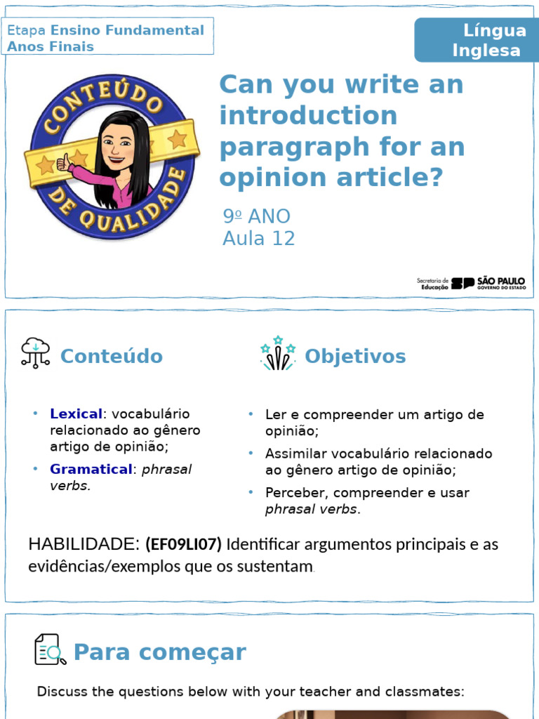 Opinion Article Writing for 9th Grade | PDF | Cognitive Science ...