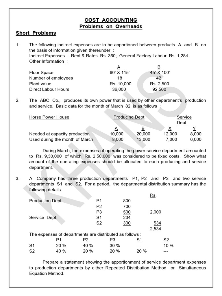 Cost Accounting Overhead Allocation Problems | PDF | Depreciation ...