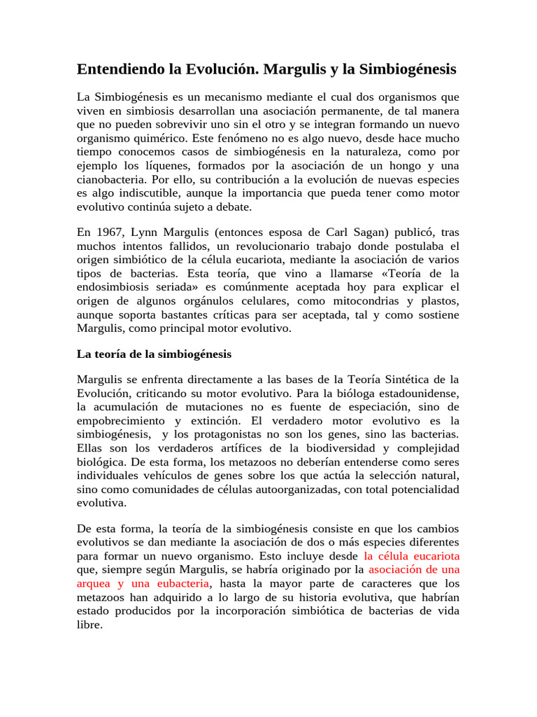 Entendiendo la Evolución Lyyn Margulis | PDF | Evolución | Simbiosis
