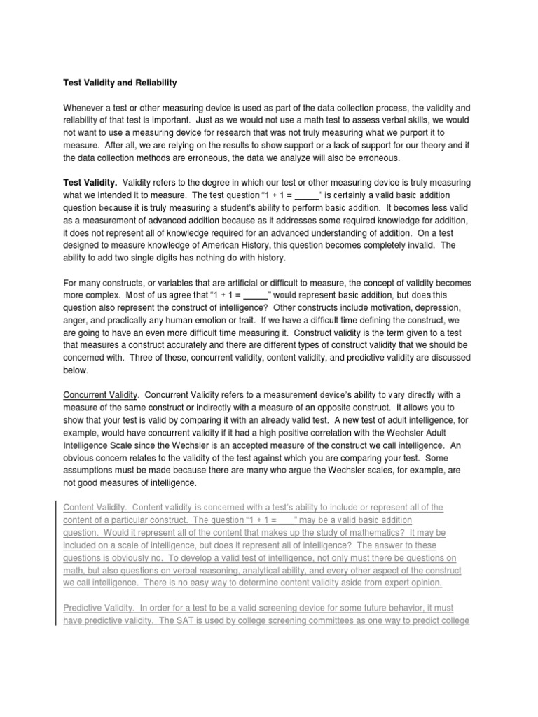 Understanding Test Validity and Reliability | PDF | Validity ...