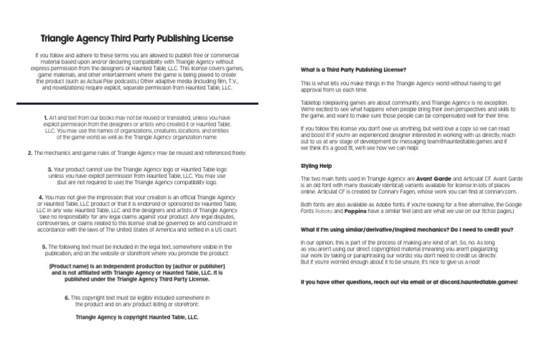 Triangle Agency Publishing License Guide | PDF