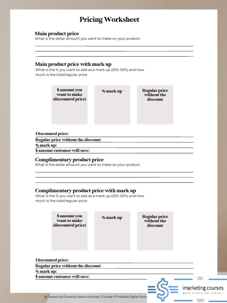 05 Pricing Worksheet | PDF