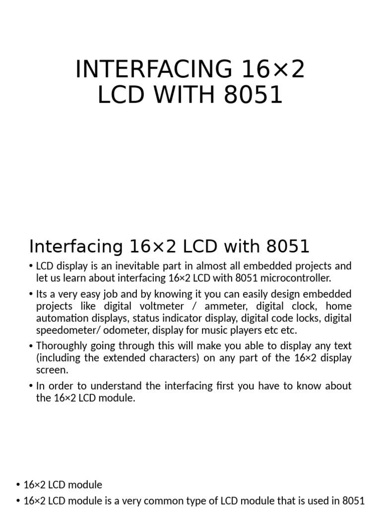 Interfacing 16x2 LCD with 8051 Guide | PDF | Liquid Crystal Display ...