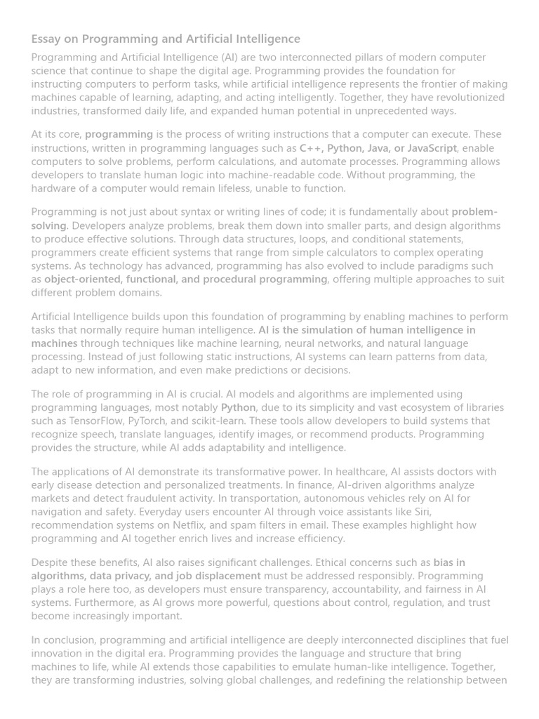 Programming and Artificial Intelligence Essay | PDF | Artificial Intelligence | Intelligence (AI ...