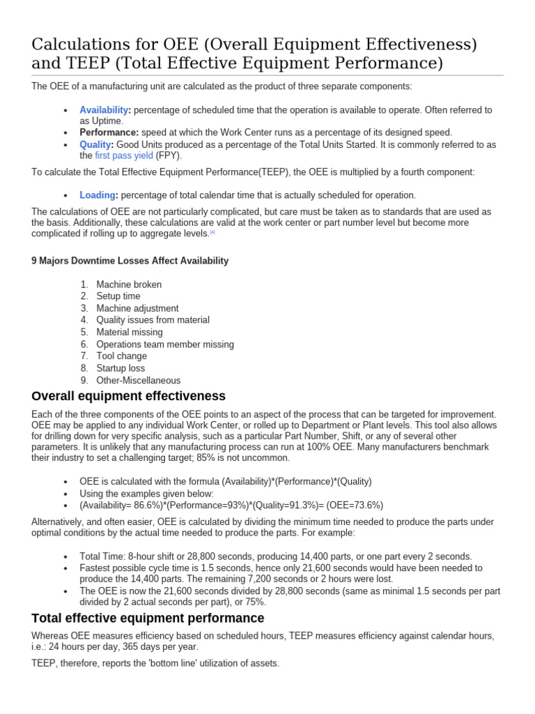 Calculations For OEE and TEEP | PDF | Business Process | Business