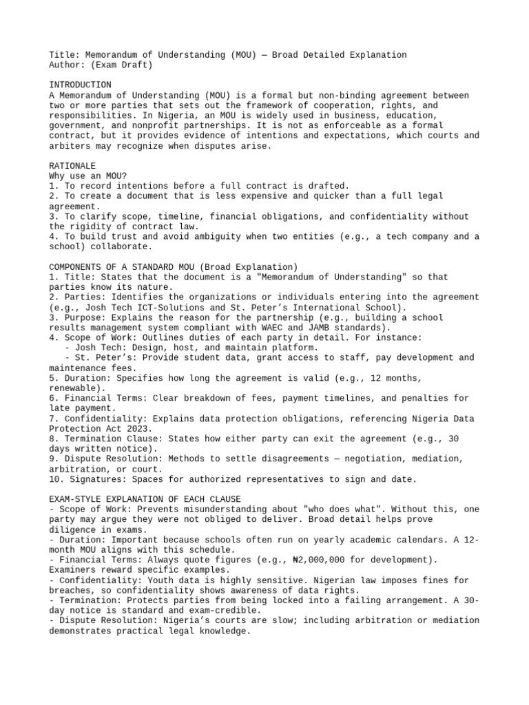 Understanding MOUs in Nigeria: Key Insights | PDF | Memorandum Of ...