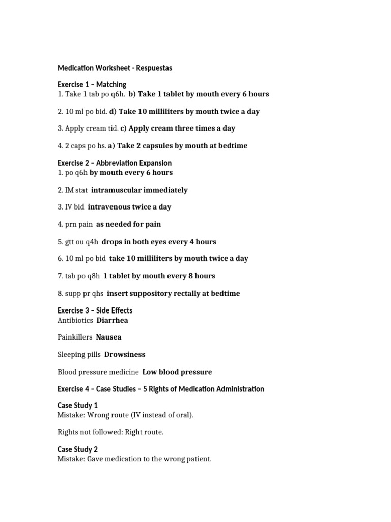 Medication Administration Worksheet Guide | PDF