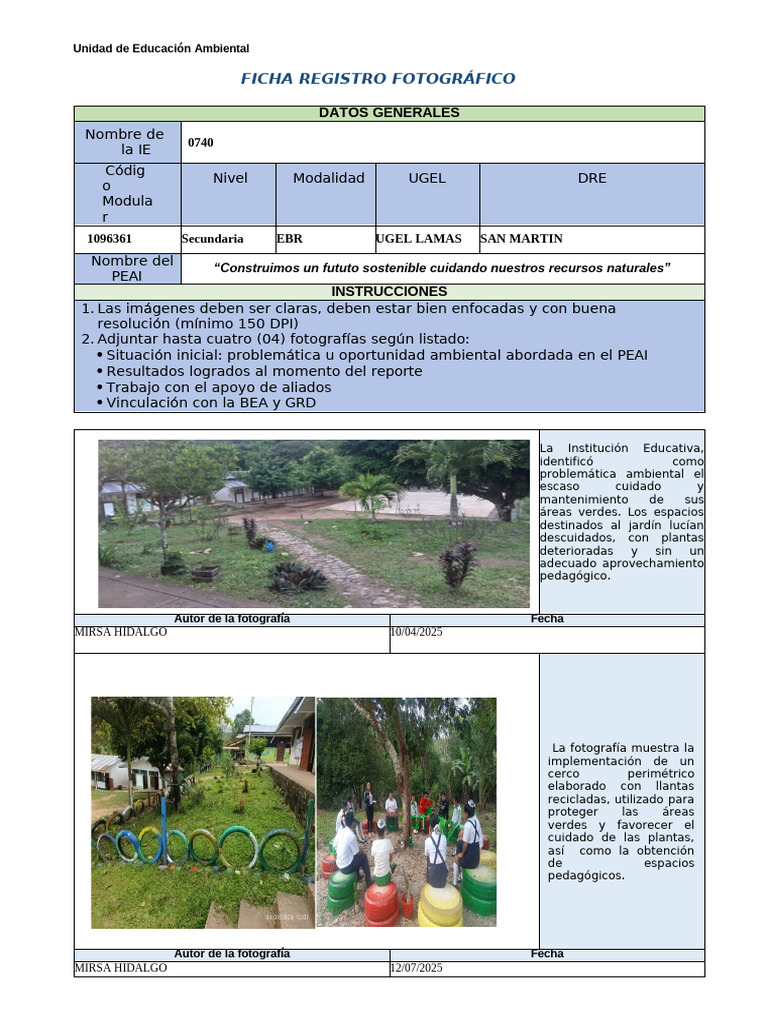Ficha De Registro Fotográfico Peai Pdf Entorno Natural
