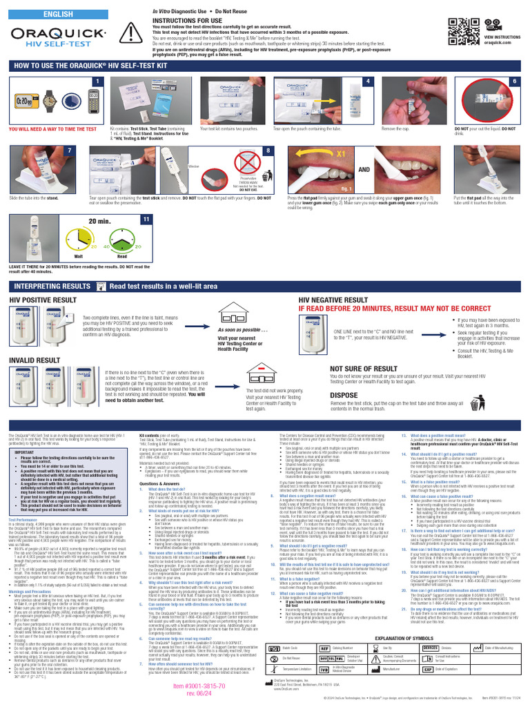 OraQuick HIV Self-Test Instructions | PDF | Diagnosis Of Hiv/Aids | Hiv