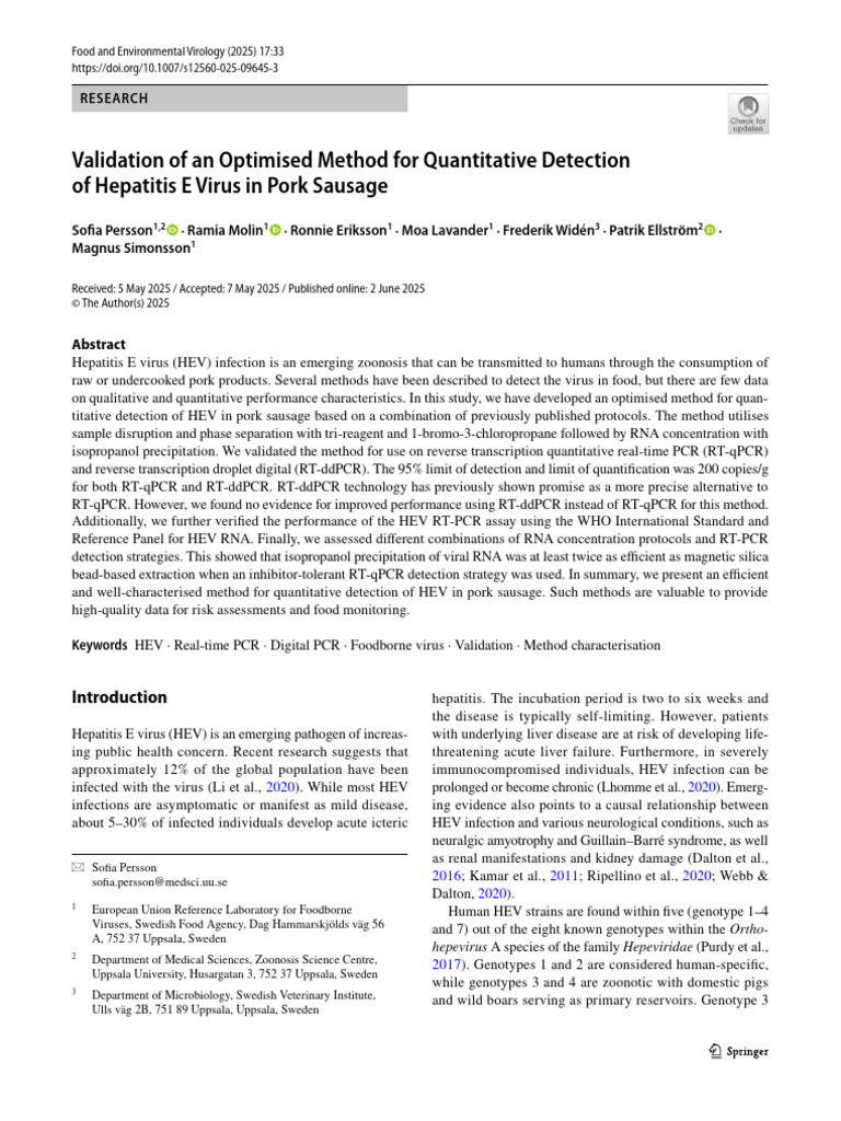 Validation of an Optimised Method for Quantitative Detection of Hepatitis E Virus in Pork ...